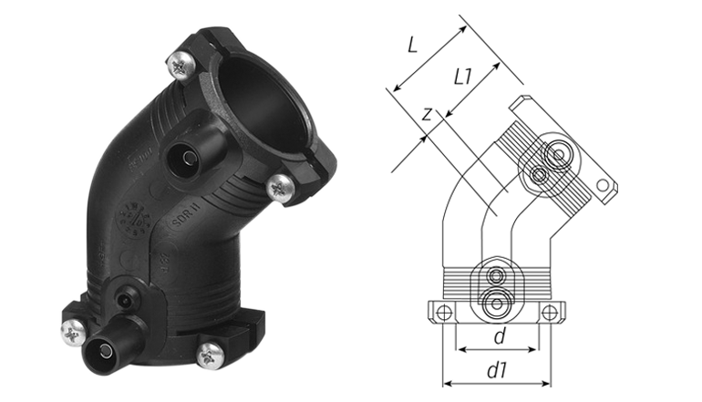 Elbow 45° with Integral pipe fixation