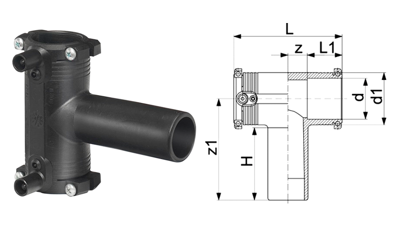 Tee 90° equal with Integral Pipe Fixation -1