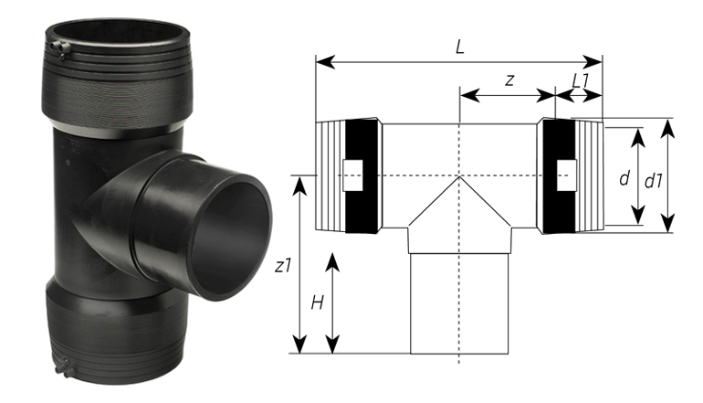 Tee 90° equal with Integral Pipe Fixation -2